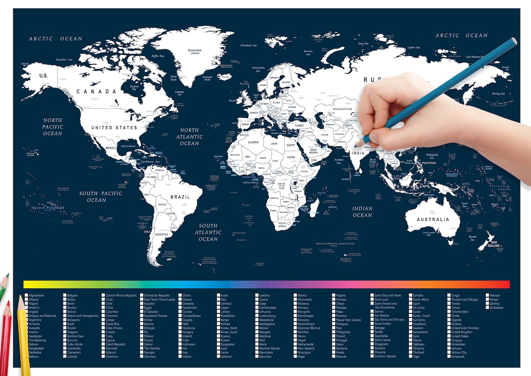 Travel Map Bucket List Poster - Tick off Country and Colour in Instant ...