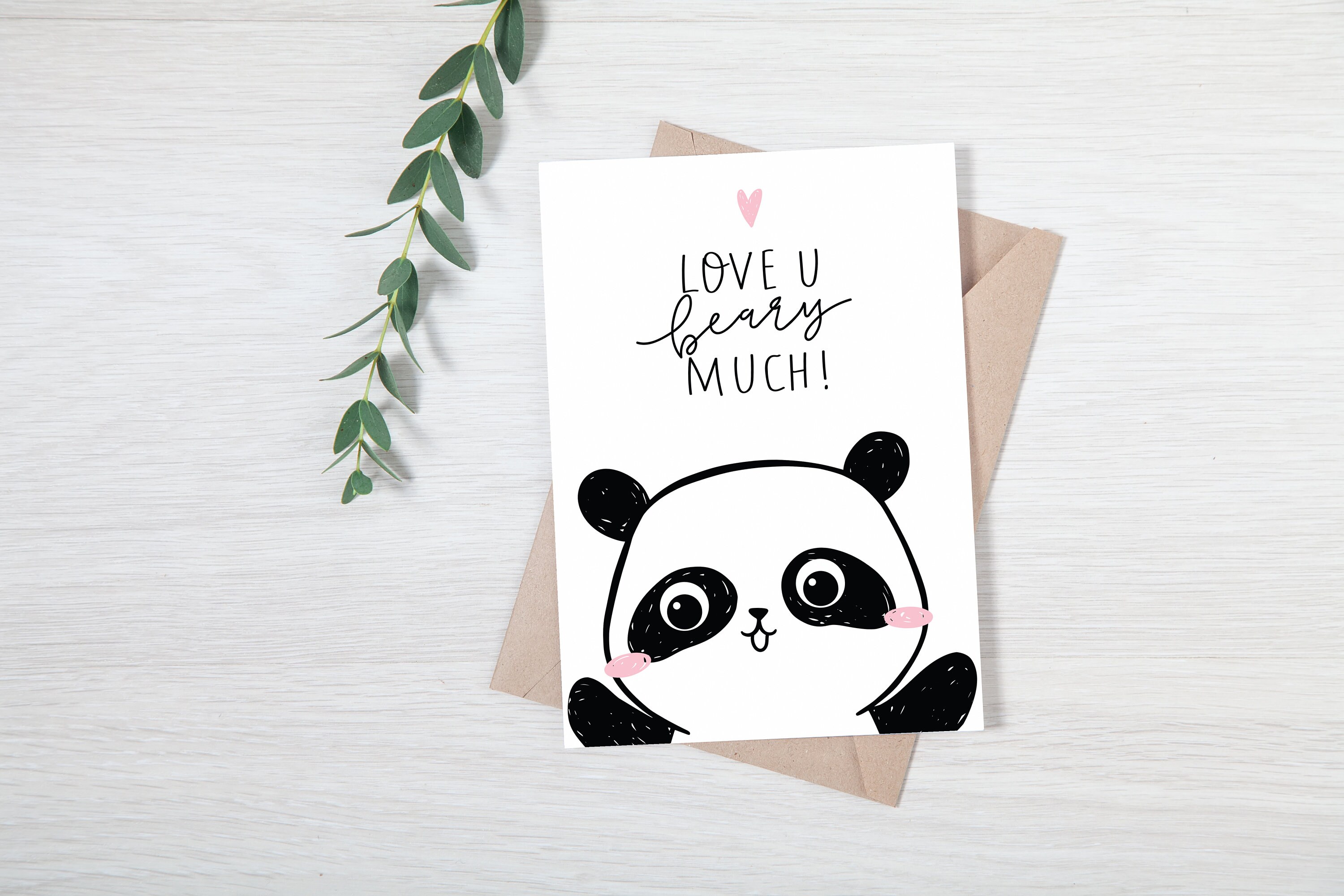 Printable Valentines Card, Digital Valentines Card, Greeting Card Panda ...
