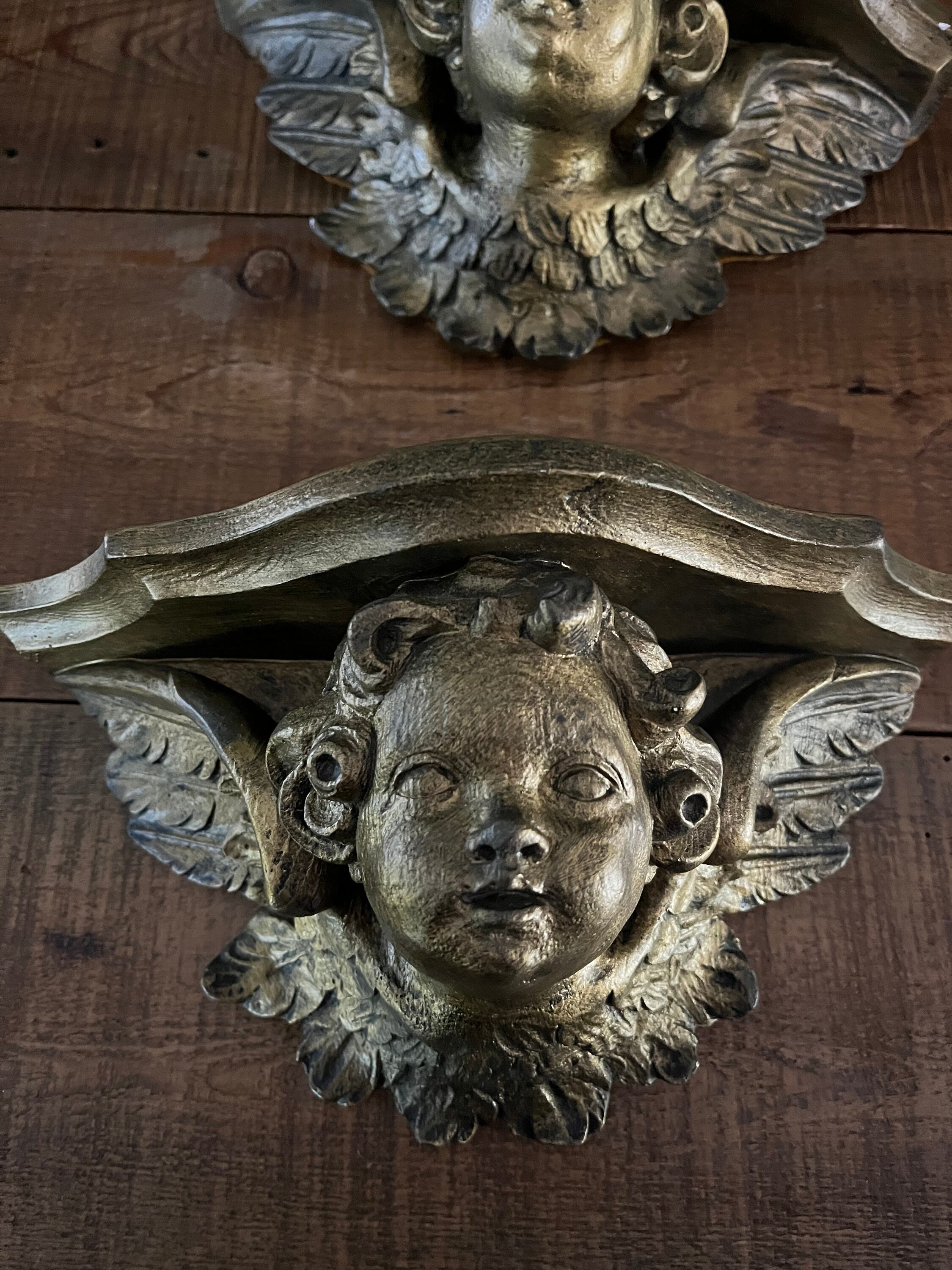 Vintage Set of 2 Gold Cherub/angel Wall Shelves - Etsy