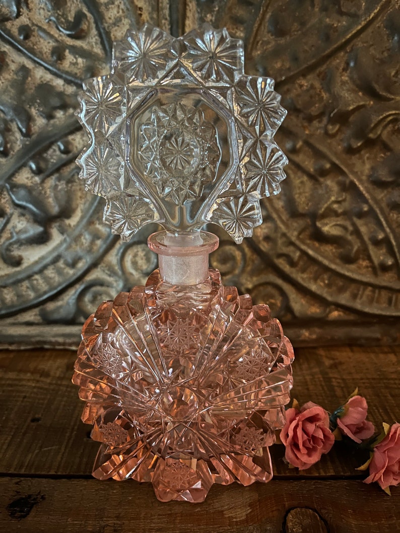 Vintage Pink Cut Glass Perfume Bottle Made in Czechoslovakia - Etsy