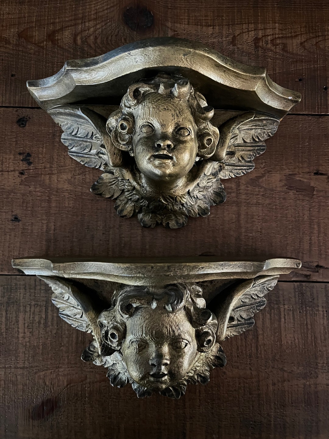 Vintage Set of 2 Gold Cherub/angel Wall Shelves - Etsy