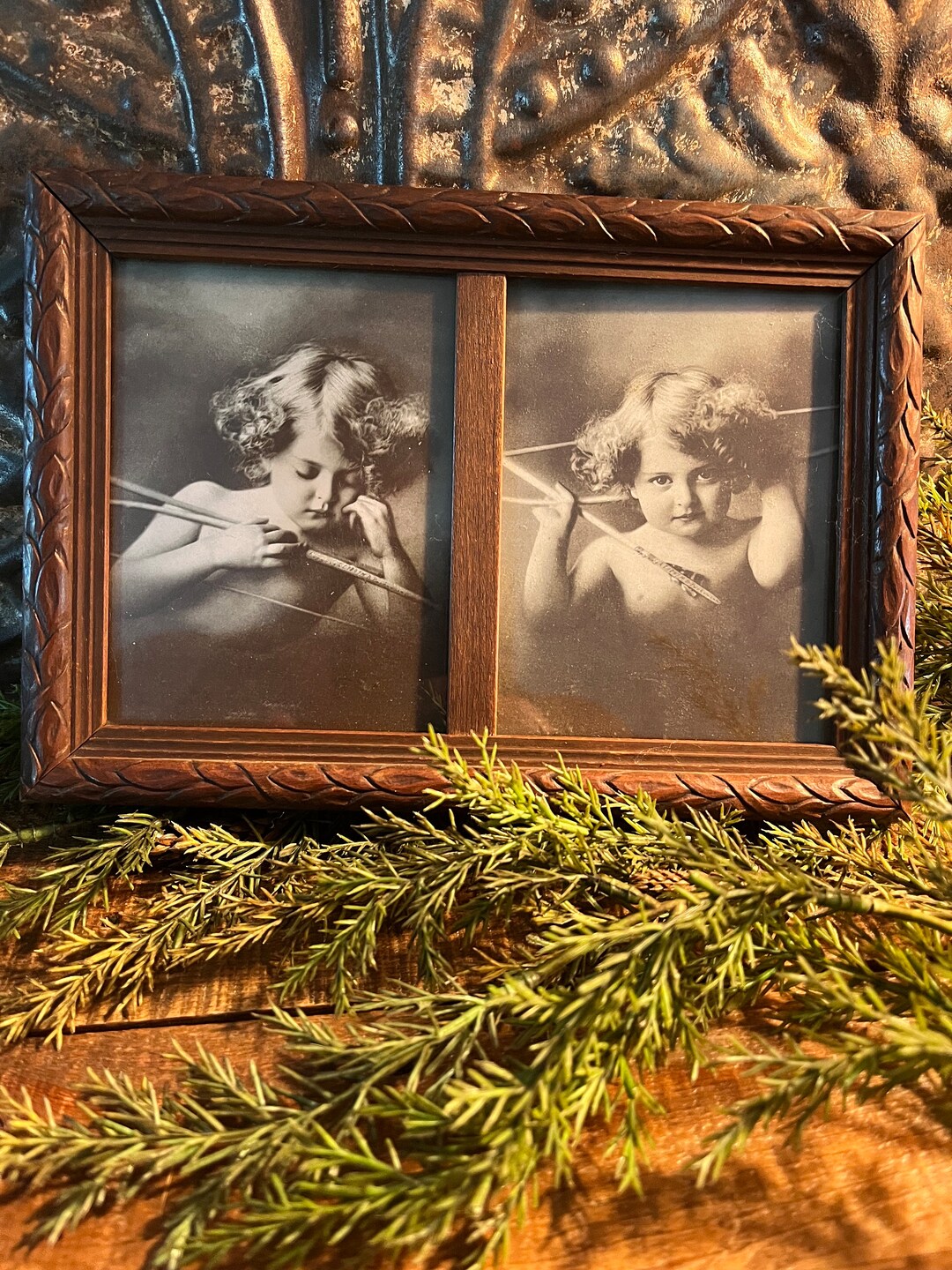Antique Framed Portrait Prints “cupid Asleep” and “cupid Awake ...