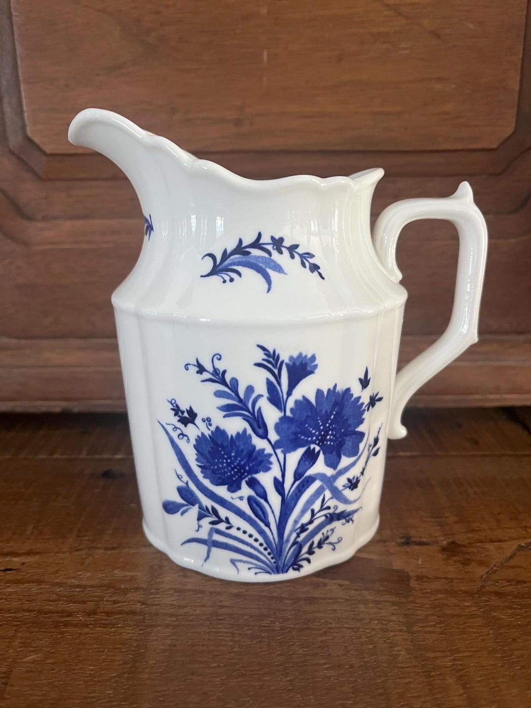 Vintage Royal Crown Derby Blue & White Floral Pitcher/creamer Bone ...