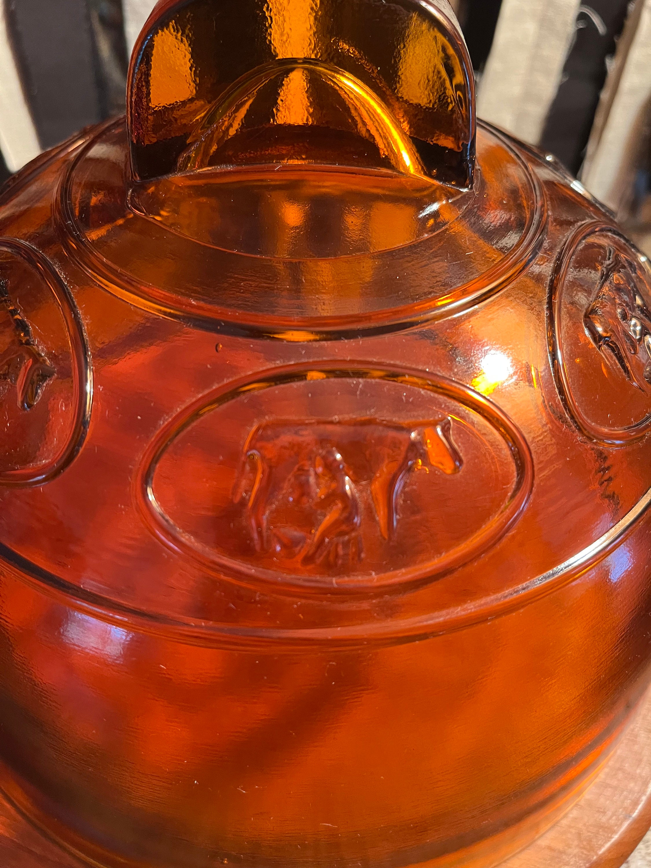 Vintage Depression Glass Orange Cheese Dome With Wood Board - Etsy