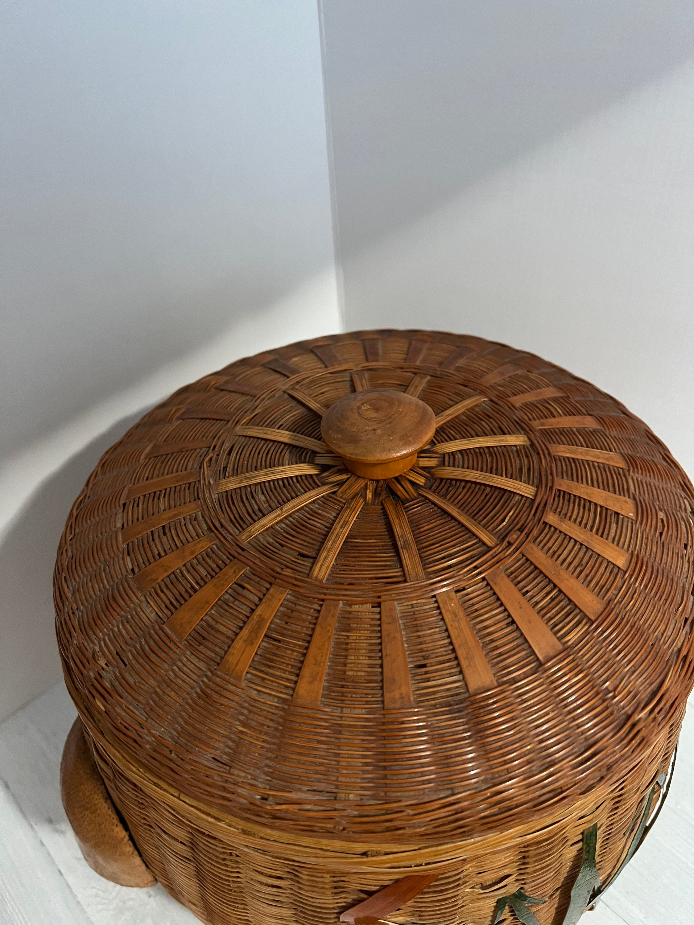 Vintage Wicker and Enamel Ice Bucket With Bamboo Bird - Etsy