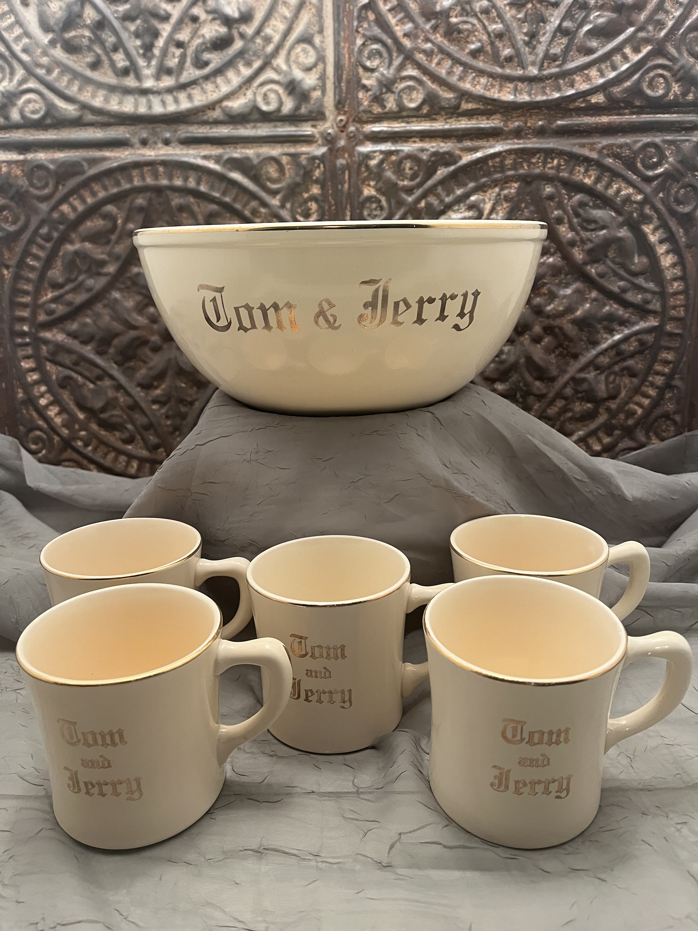 Vintage Homer Laughlin Tom and Jerry Punch Bowl With 5 Mugs - Etsy