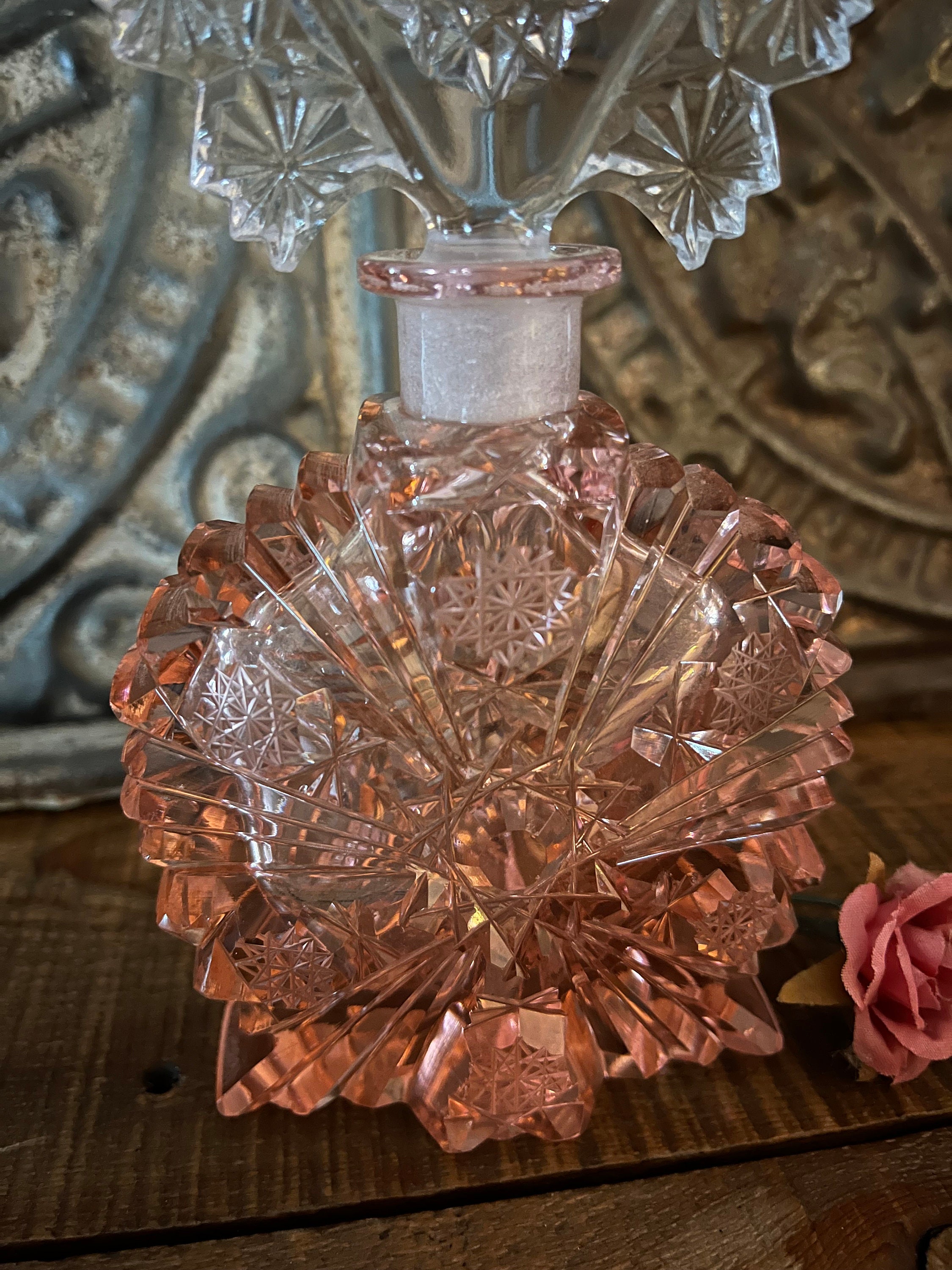 Vintage Pink Cut Glass Perfume Bottle Made in Czechoslovakia - Etsy