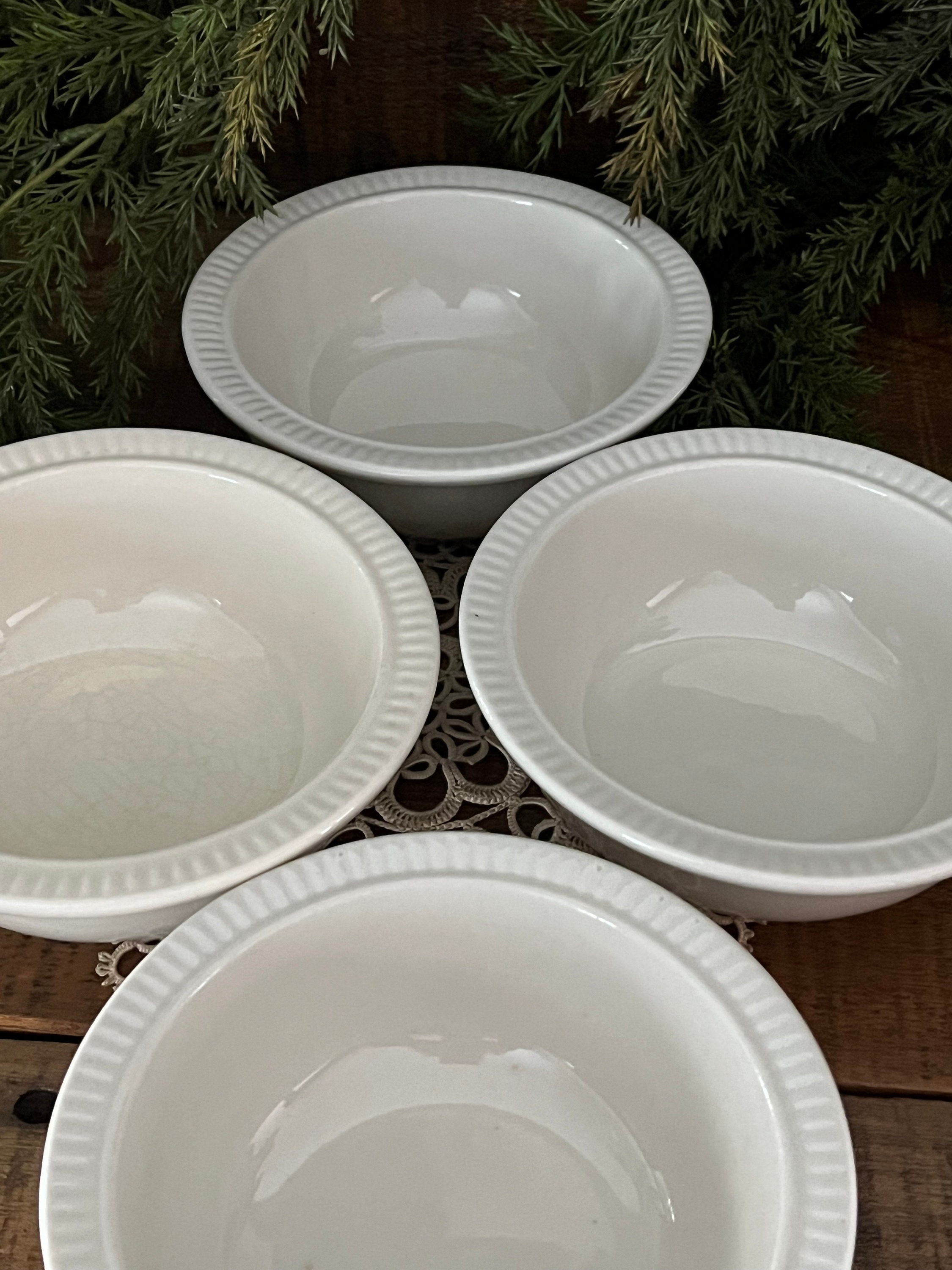 Vintage Red Wing Pottery White Ridged Edge Fruit Bowls Set of 4 - Etsy