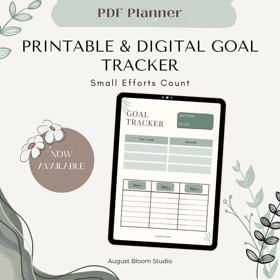 Monthly 3 Goal Tracker Printable | Planner With Reward System | Habit ...