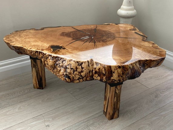 Bespoke One off English Elm Epoxy Resin 3 Legged Coffee Table Side Table Living Room. Amazing Detail and Uneque Custom Made Legs. Etsy