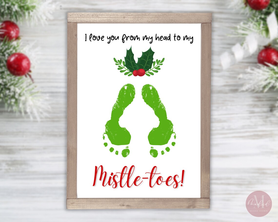 DIY Footprint Craft, Mistletoe Christmas/holiday Printable, Kids ...