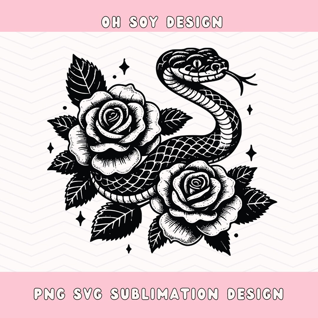 Roses and Snake SVG PNG, Tattoo Stylesvg Png, Vector Art, Digital ...