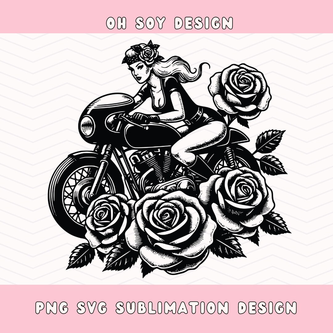 Woman Rider SVG PNG, Pin up Woman Motorbike Svg Png, Digital Design for ...