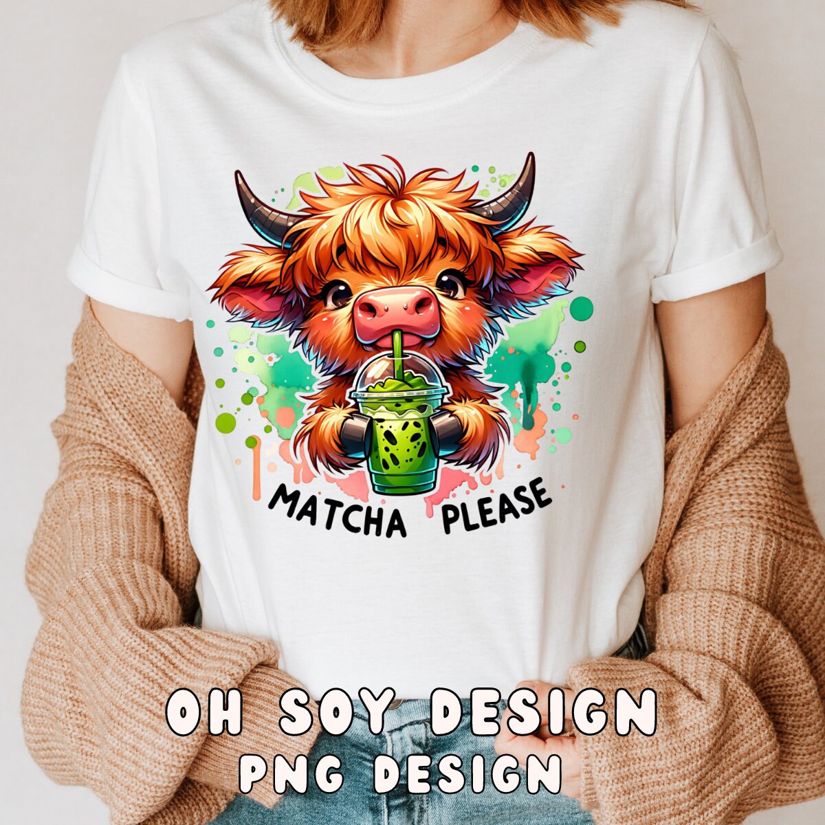 Matcha Please PNG, Highland Cow Trendy Png, Digital Design for T-shirts ...