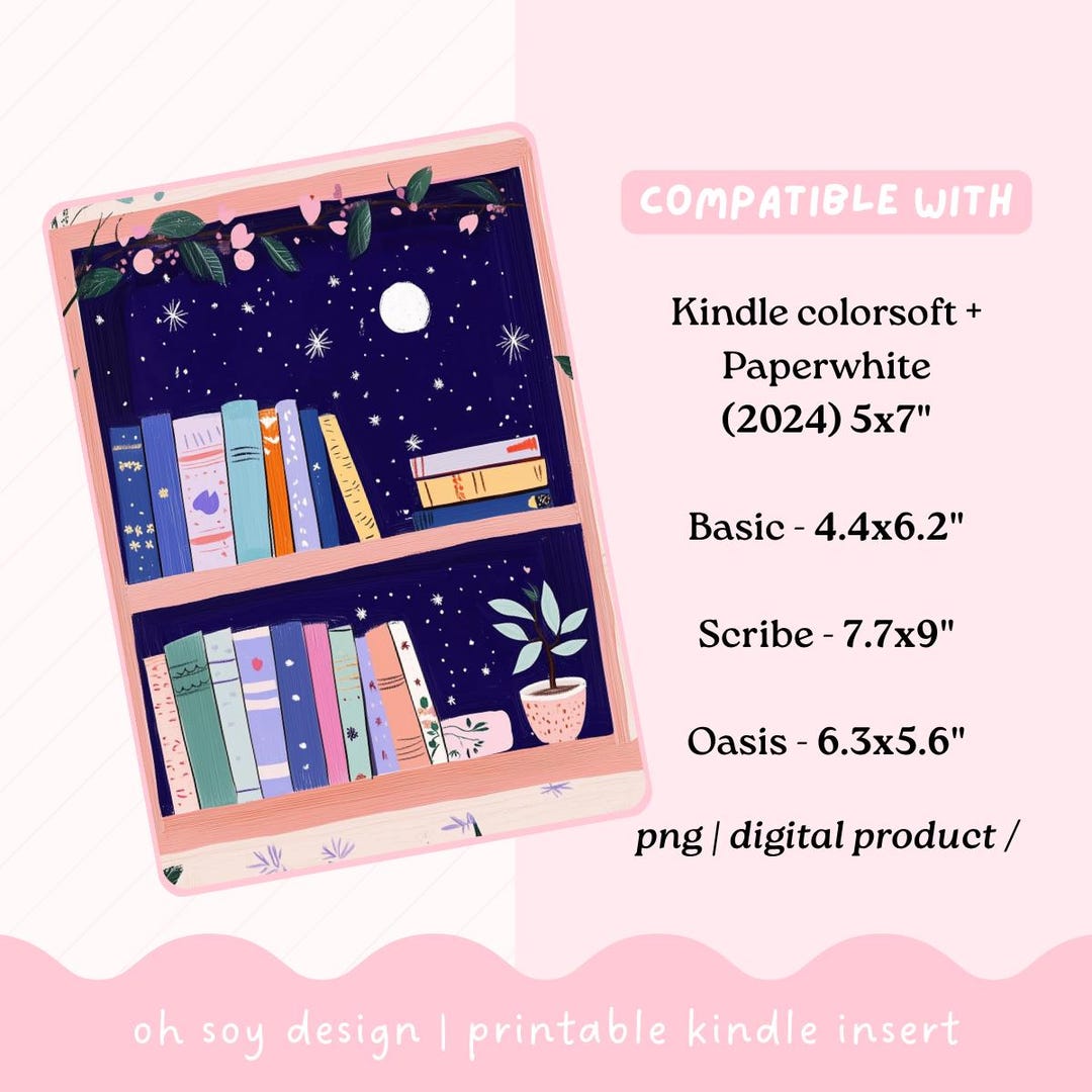 Book Shelf Printable Kindle Insert PNG, Kindle Bookish Gift, Clear Case ...