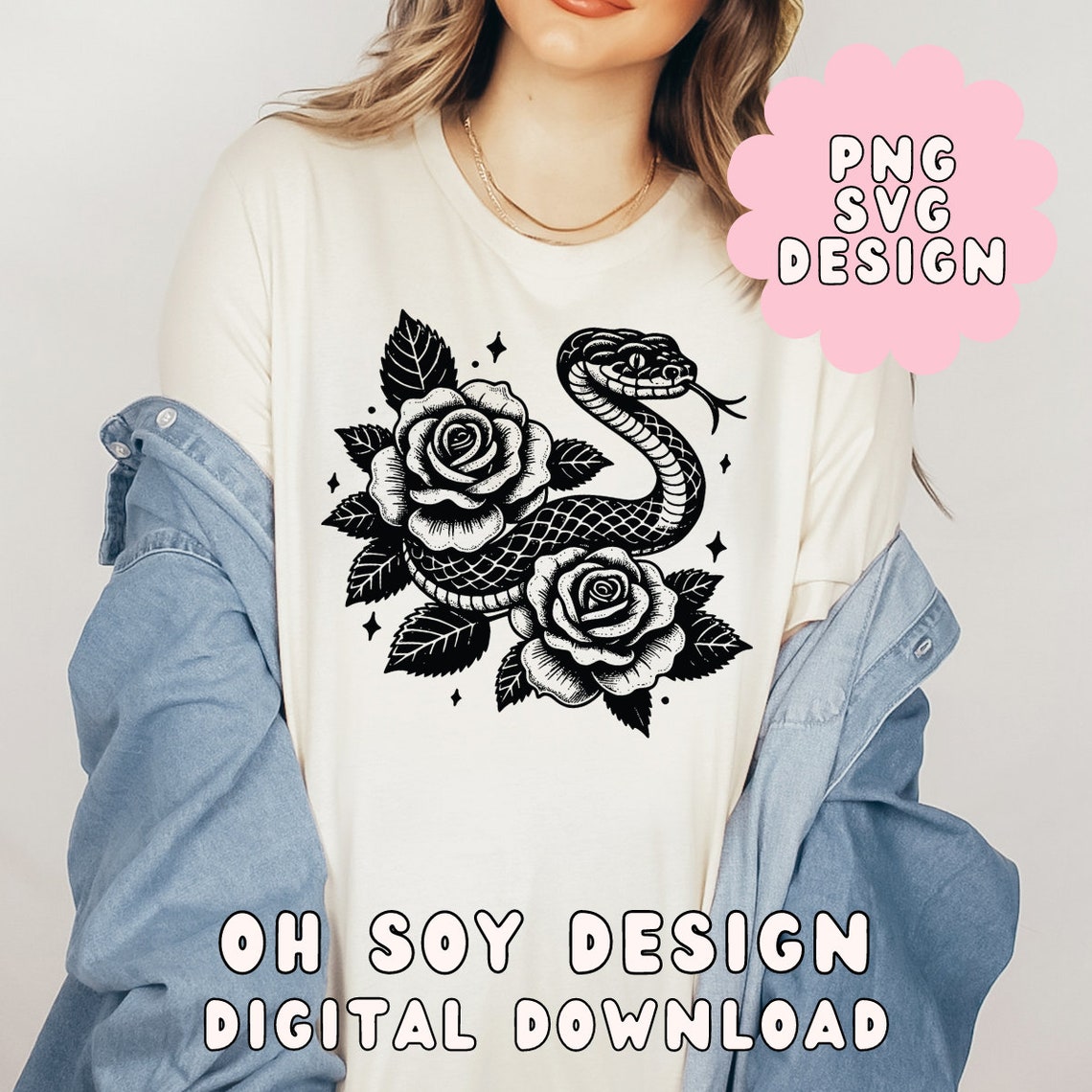 Roses and Snake SVG PNG, Tattoo Stylesvg Png, Vector Art, Digital ...