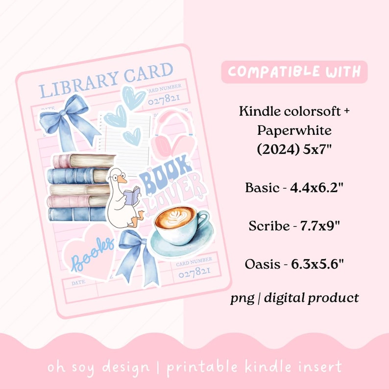 Pink Library Card Kindle Insert, Book Lover PNG (digital Download) - Etsy