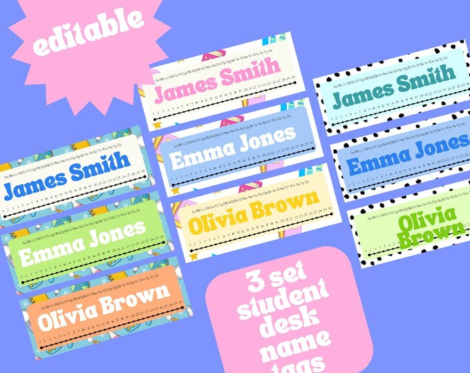 Personalized Editable Student Desk Tags for Teachers,trendy Bright Desk ...