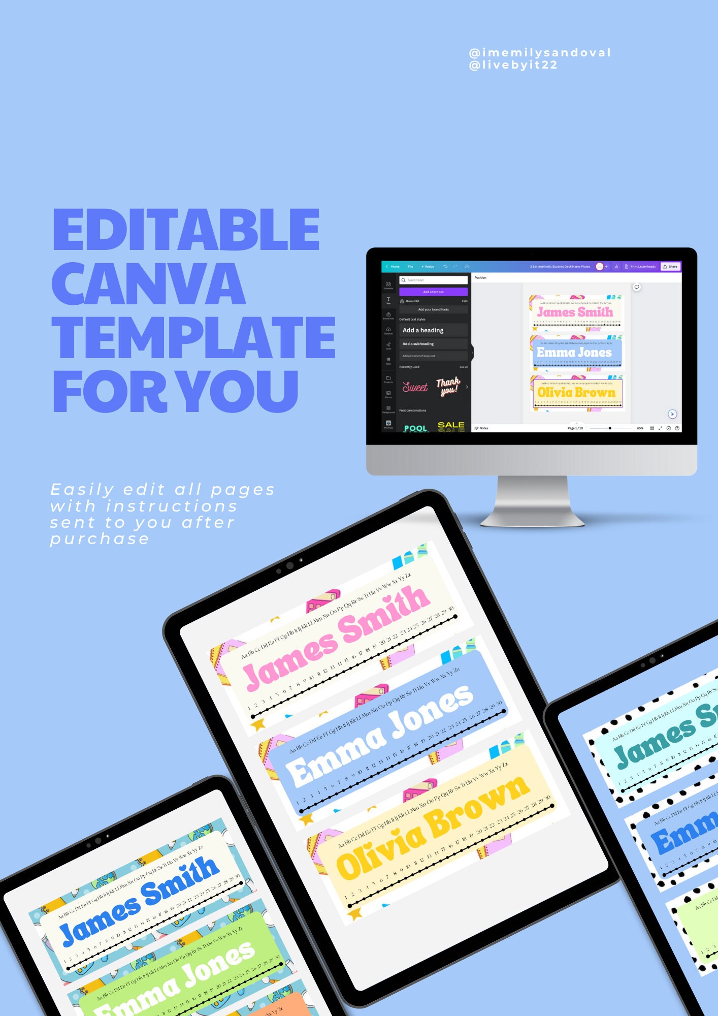 Personalized Editable Student Desk Tags for Teachers,trendy Bright Desk ...