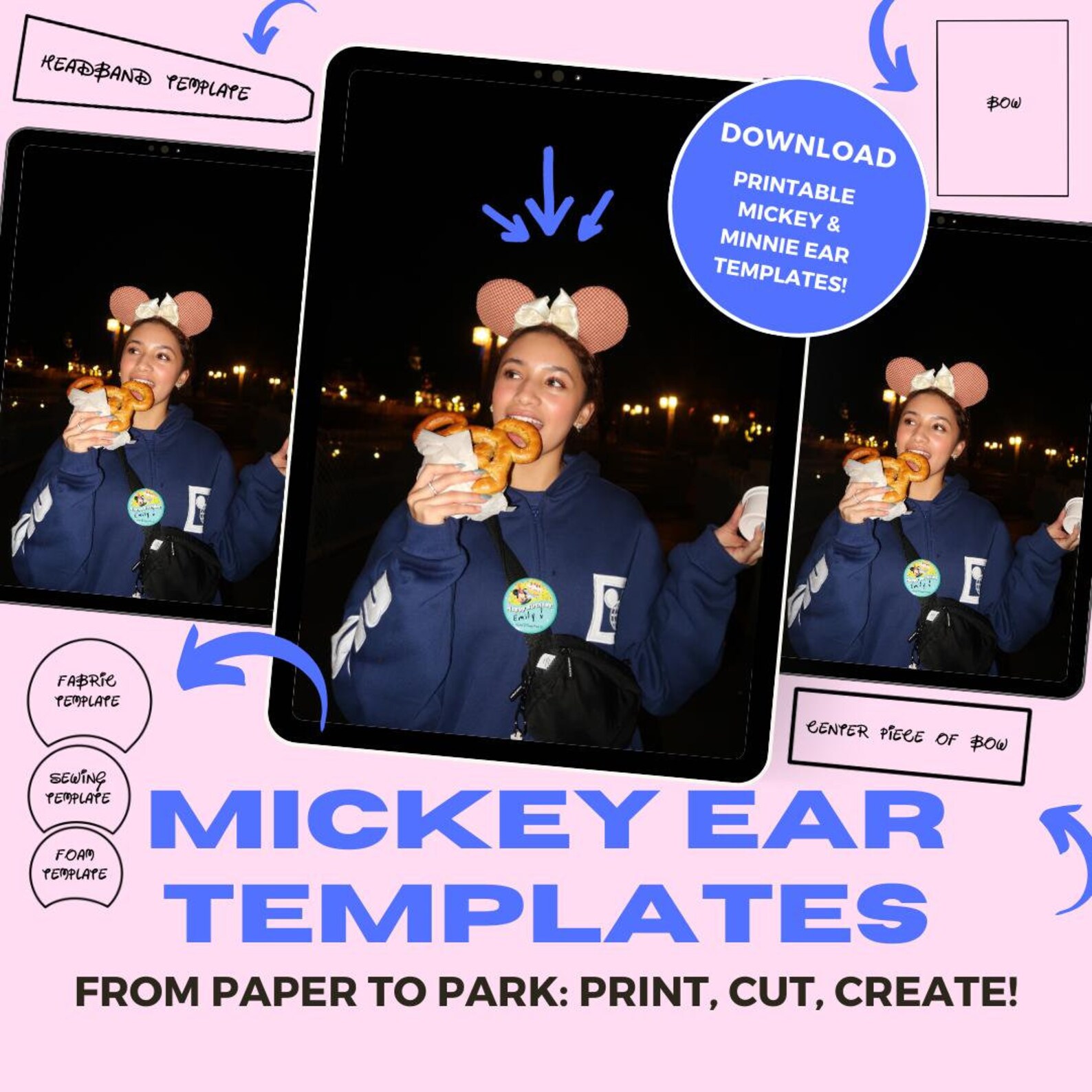 Printable Disney Mouse Ear Templates: Headband, Fabric, Foam, Bow ...