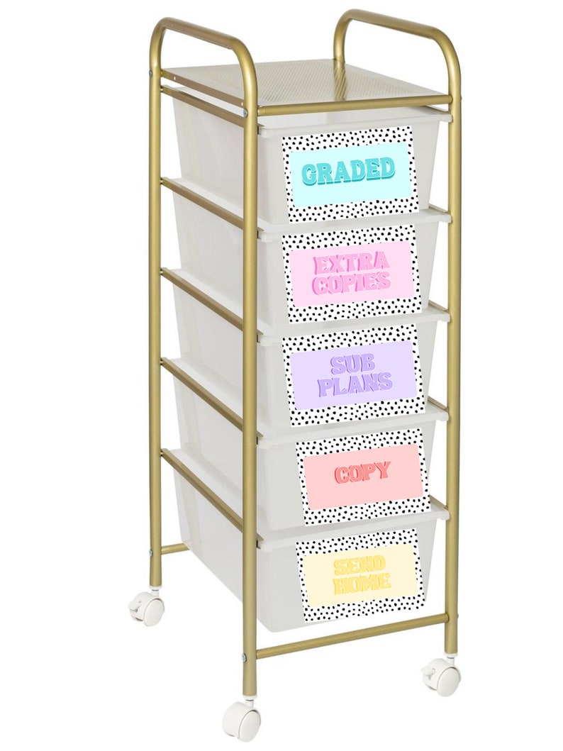 7 Piece Classroom Rolling Trolley Cart Labels,teacher Drawer Filing ...