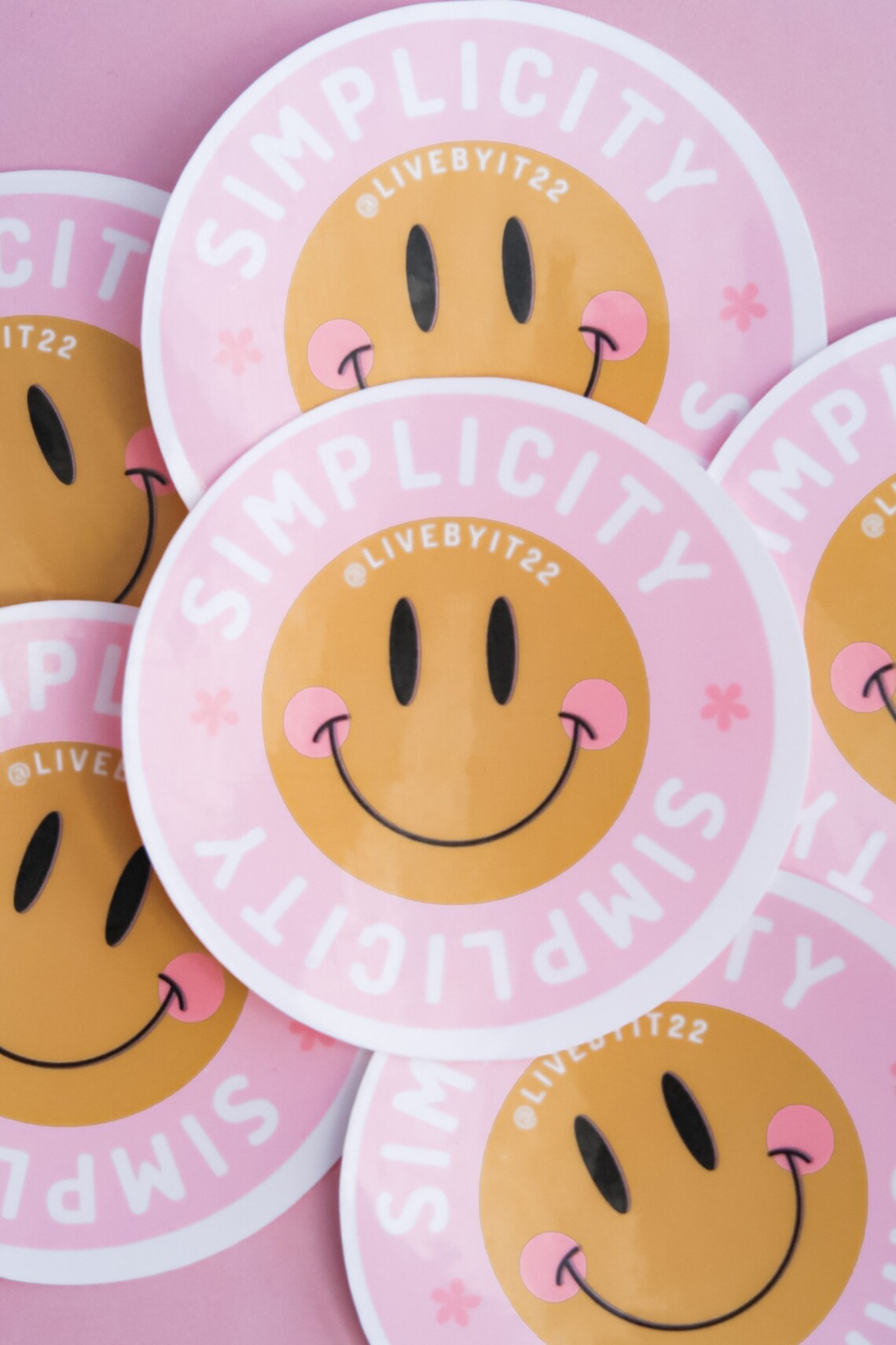 Smiley Face Simplicty Round Sticker Pink Yellow ...