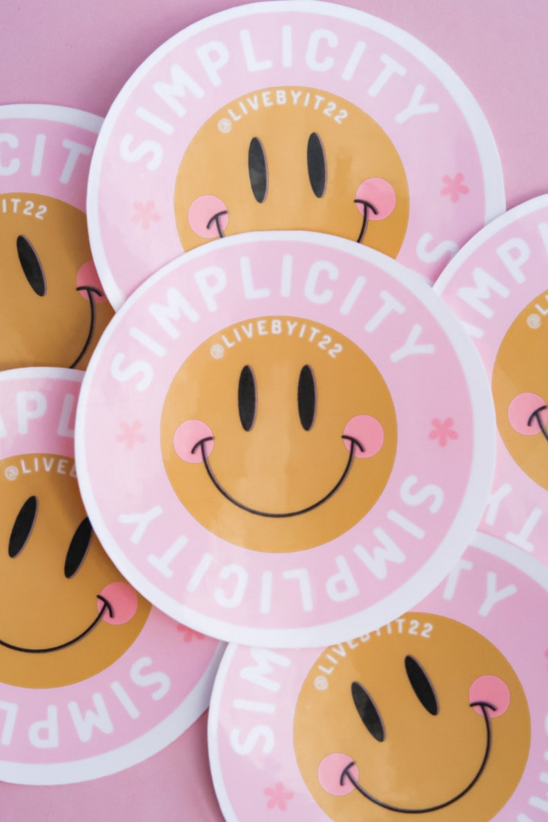 Smiley Face Simplicty Round Sticker Pink Yellow Trendy|aesthetic|sticker|laptop| Bumper ...