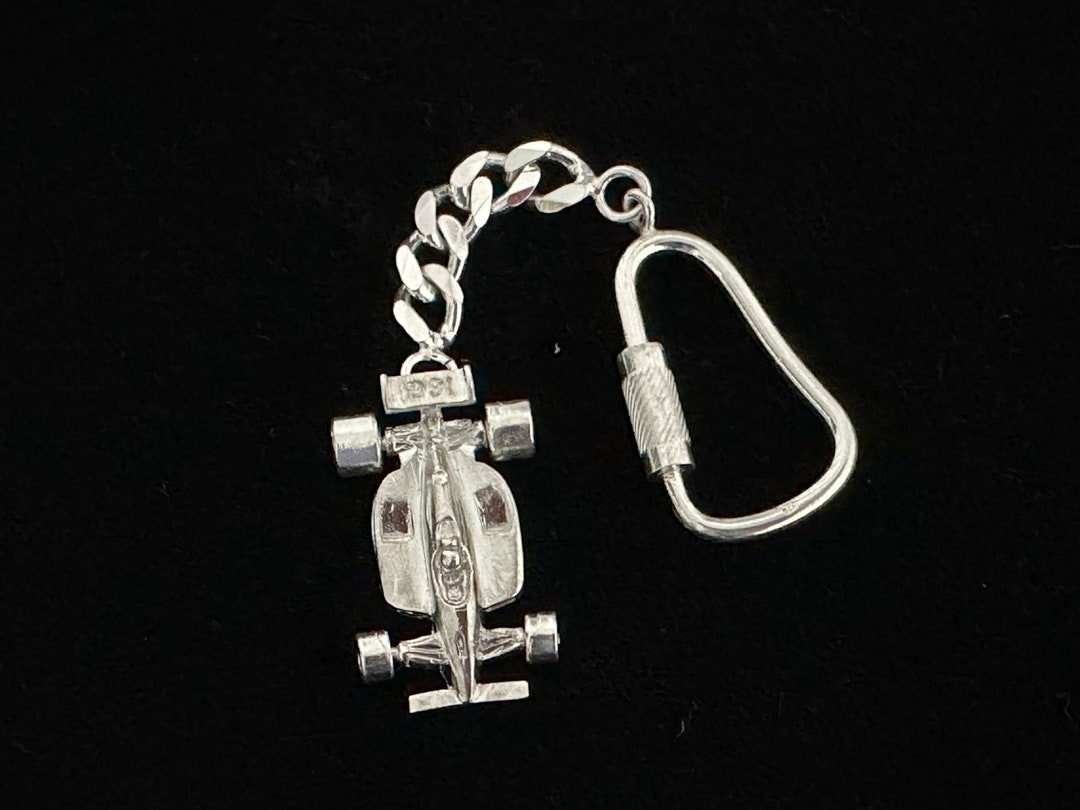 S/silver .925 Keychain- 'spin Wheels' Car 32x19x6.5mm- 21.1gr -11.2cm ...