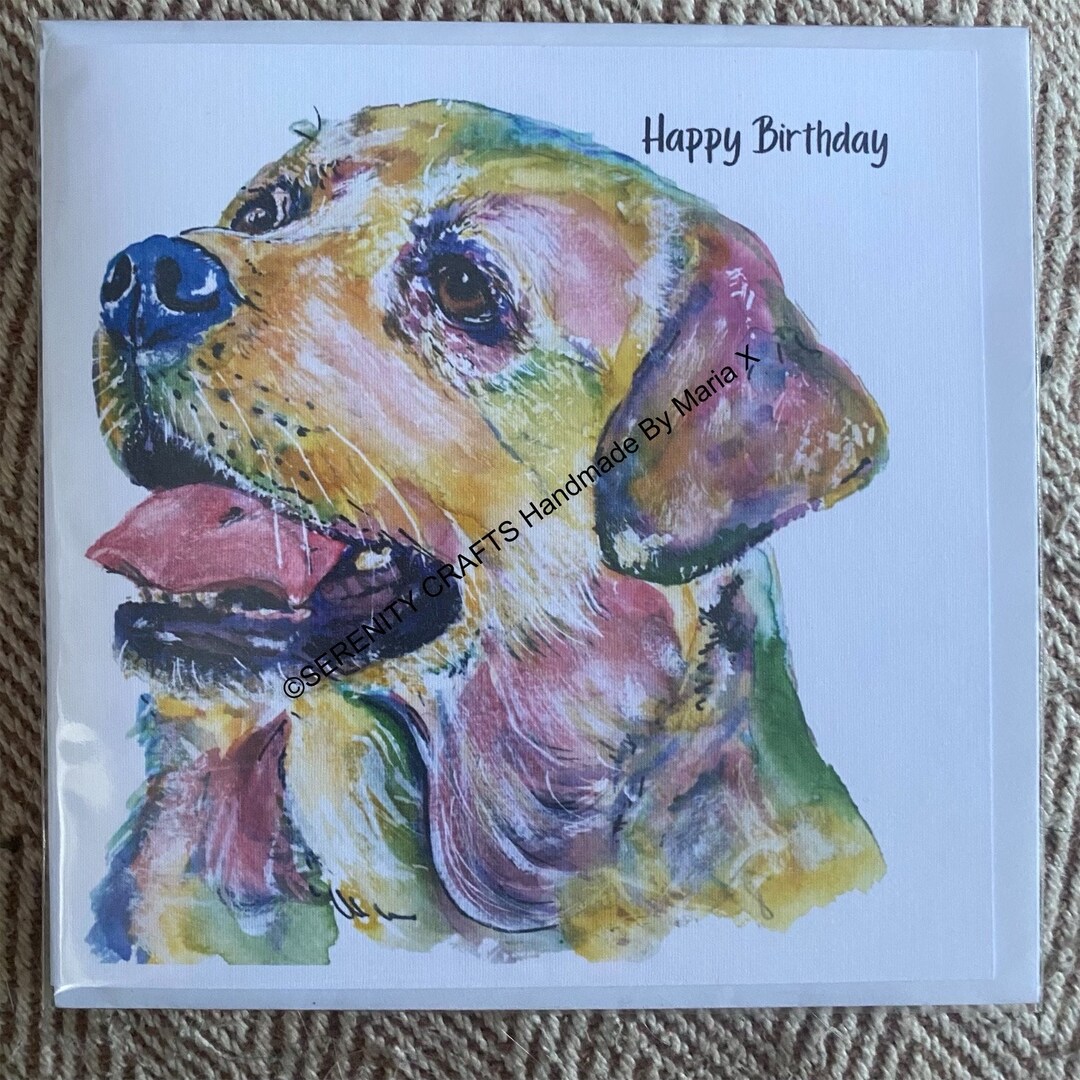 Handmade Labrador Birthday 6x6 Card & Envelope. Top Quality Linen Card ...