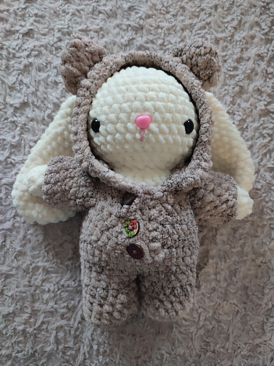 White Rabbit Plush Toy With Hooded Jumpsuit, Crochet - Etsy