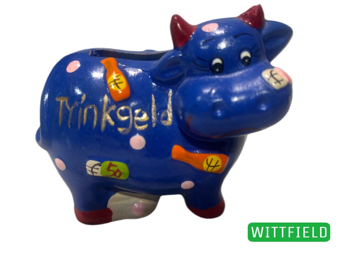 1990s Decorative Arts Hand-painted Money Box Milk Cow Tip Cow Ceramic ...