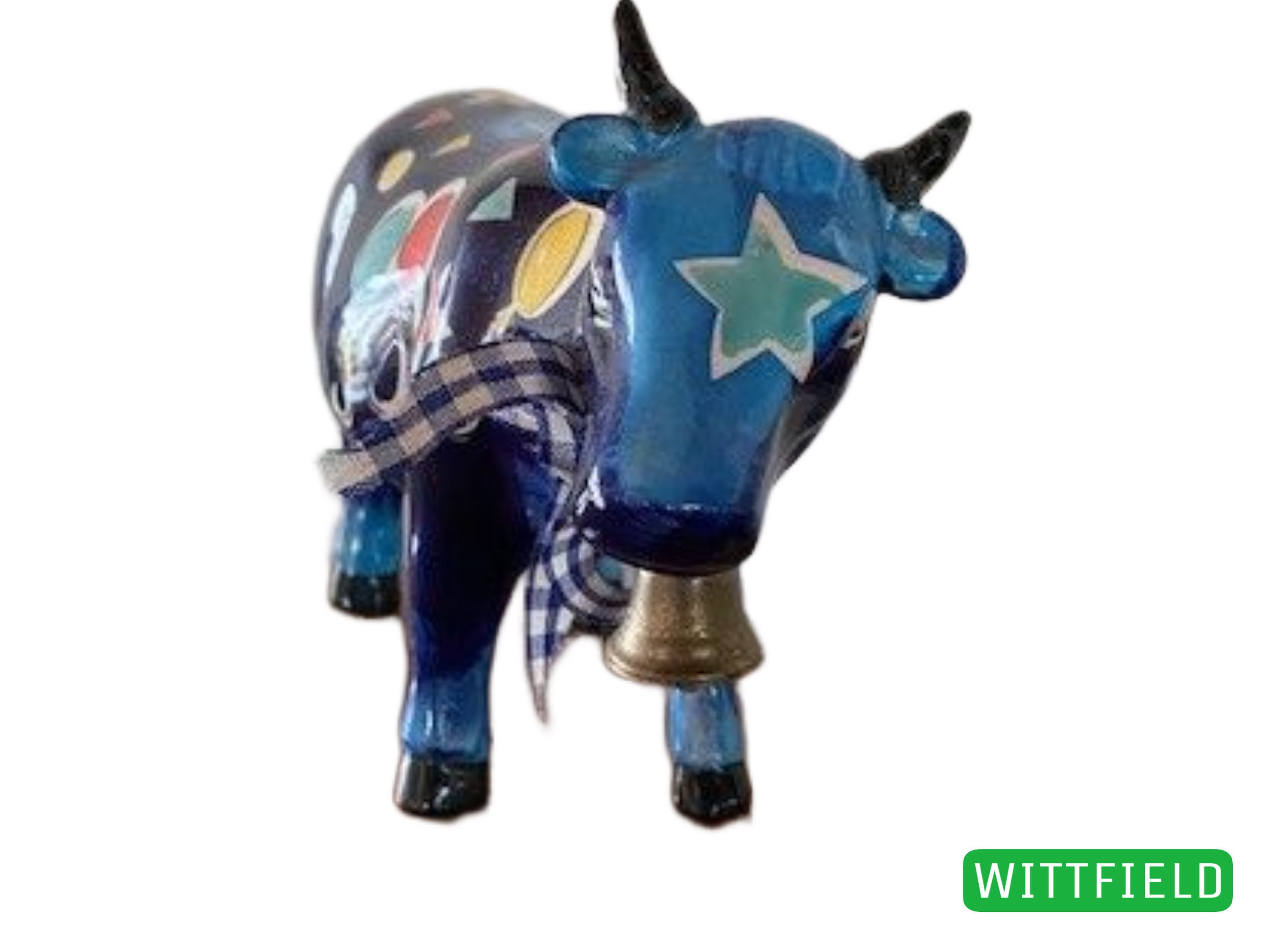 1990s Arts and Crafts Hand Painted Money Box Dairy Cow With Bell Black ...