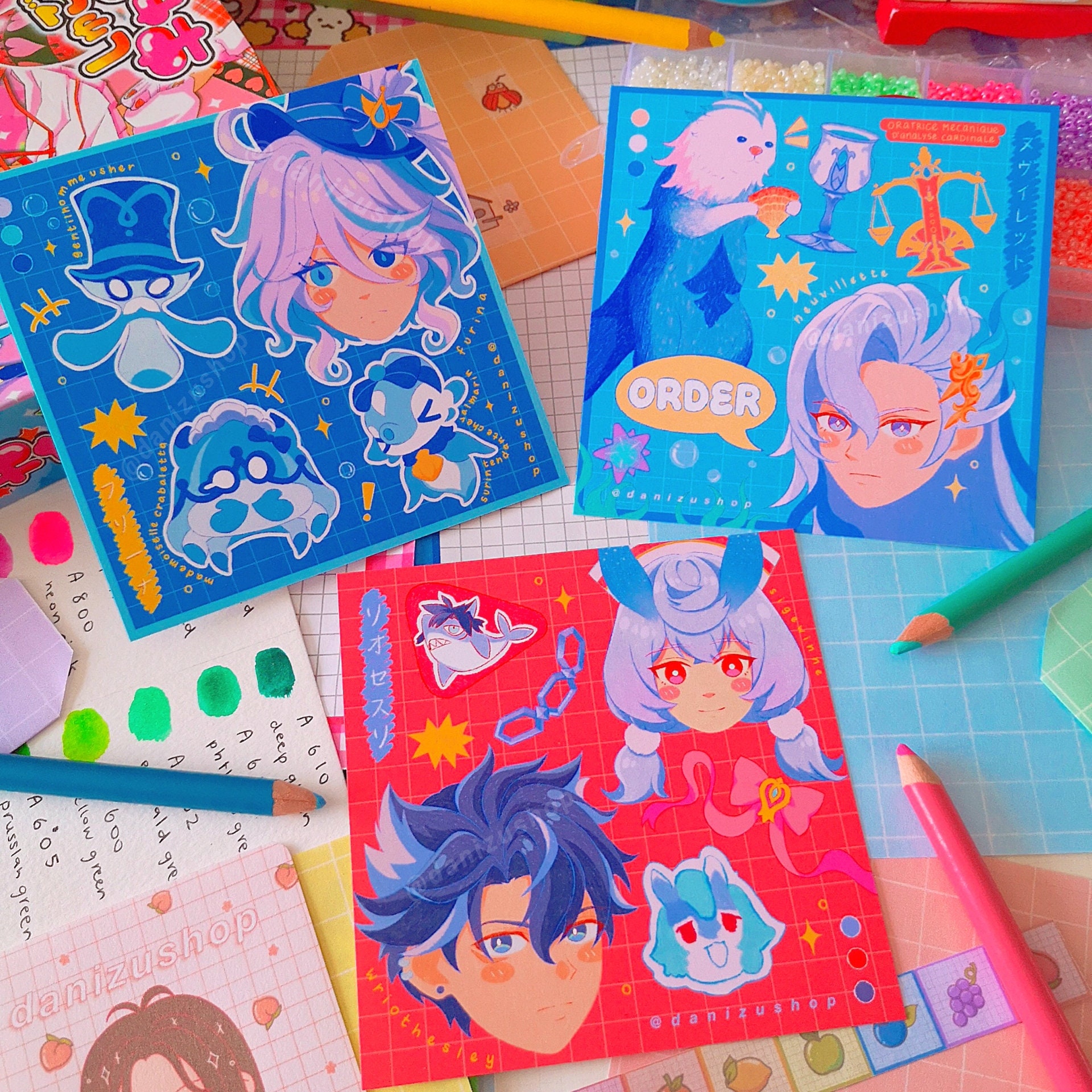 Neuvillette Wriothesley Furina Art Prints Genshin Impact Fontaine Mini ...