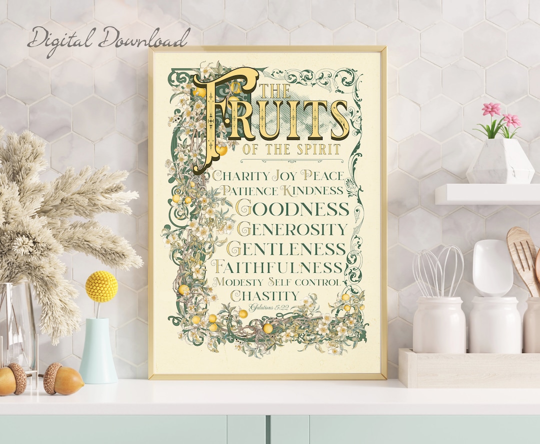 Vintage 12 Fruits of the Spirit Catholic Art Catholic Bible Verse Art ...