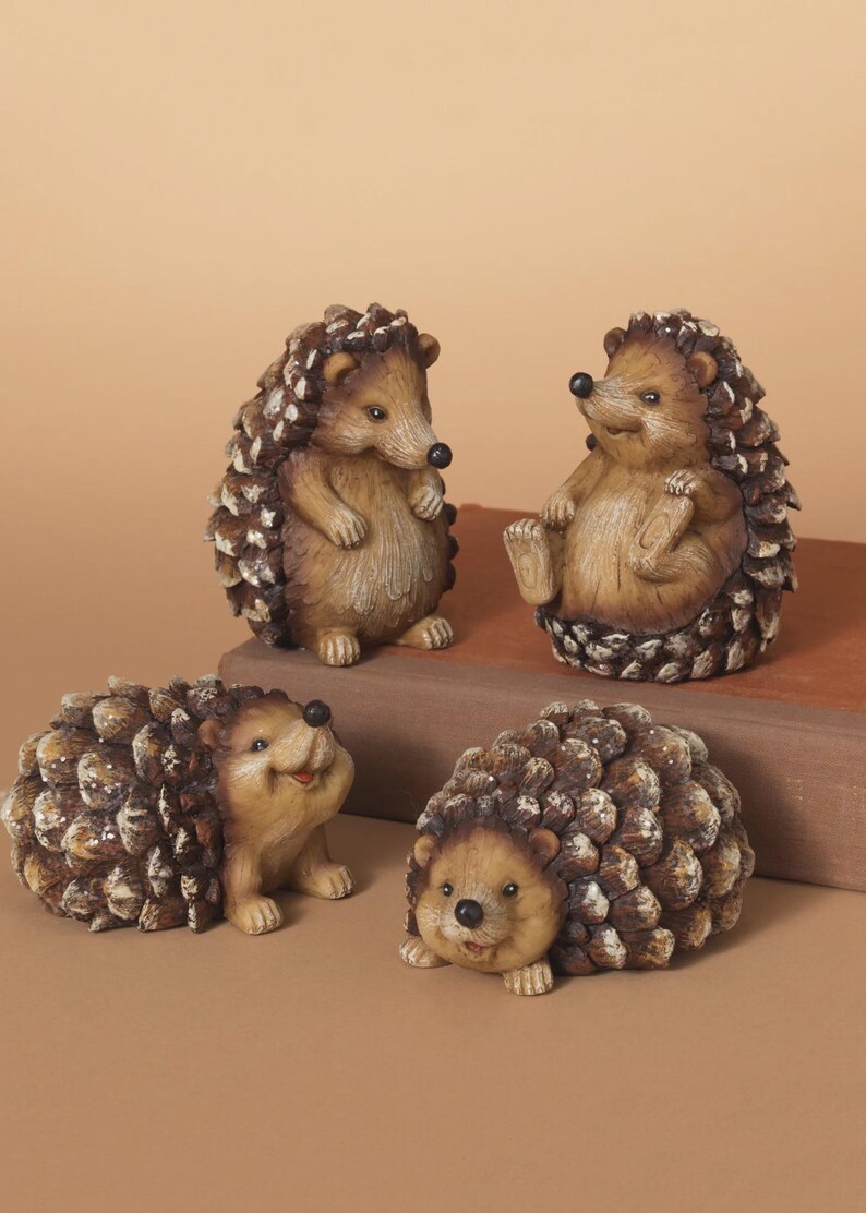 4" Resin Hedgehog W/glitter Figuring/fall Season/holiday Season/leaves ...