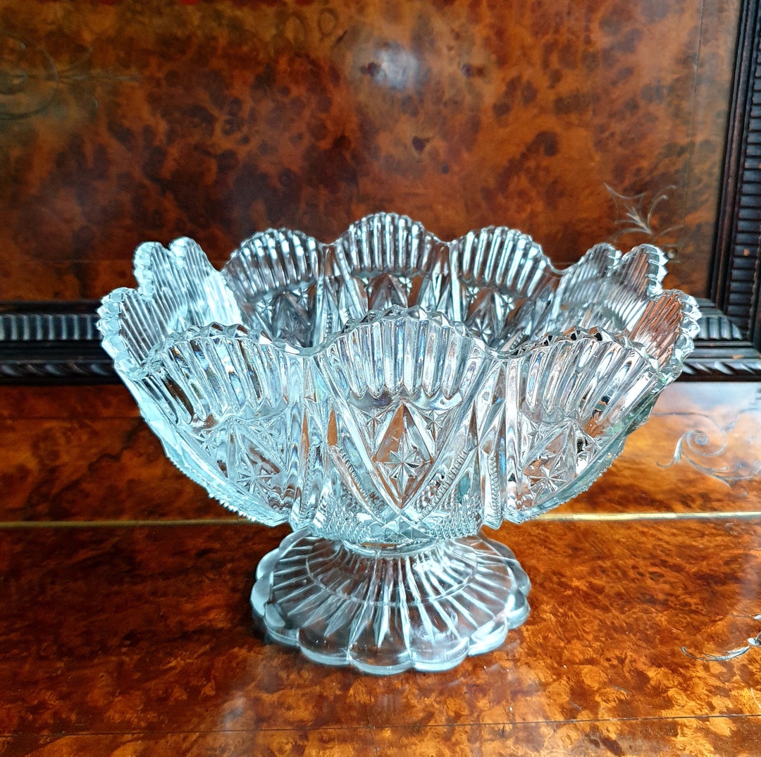 Vintage Pressed Glass Square Compote Bowl on a Pedestal - Etsy