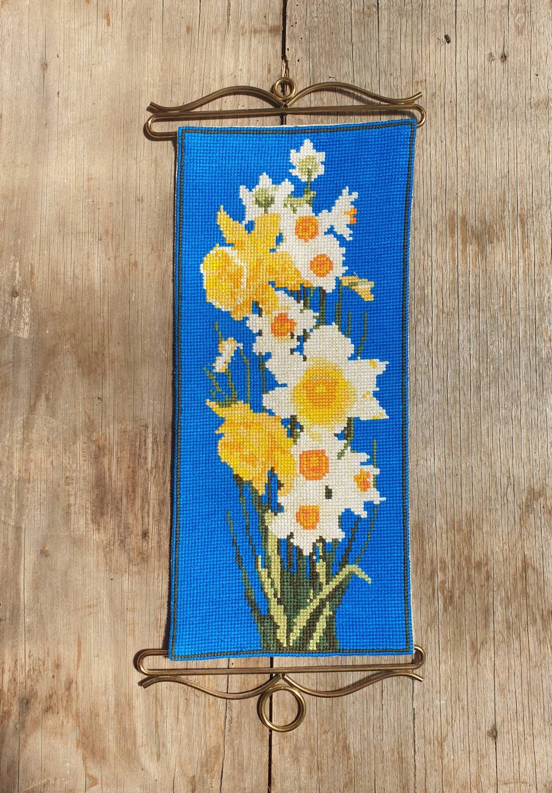 Vintage Daffodil Cross Stitch Wall Hanging With Metal Hanging Parts - Etsy