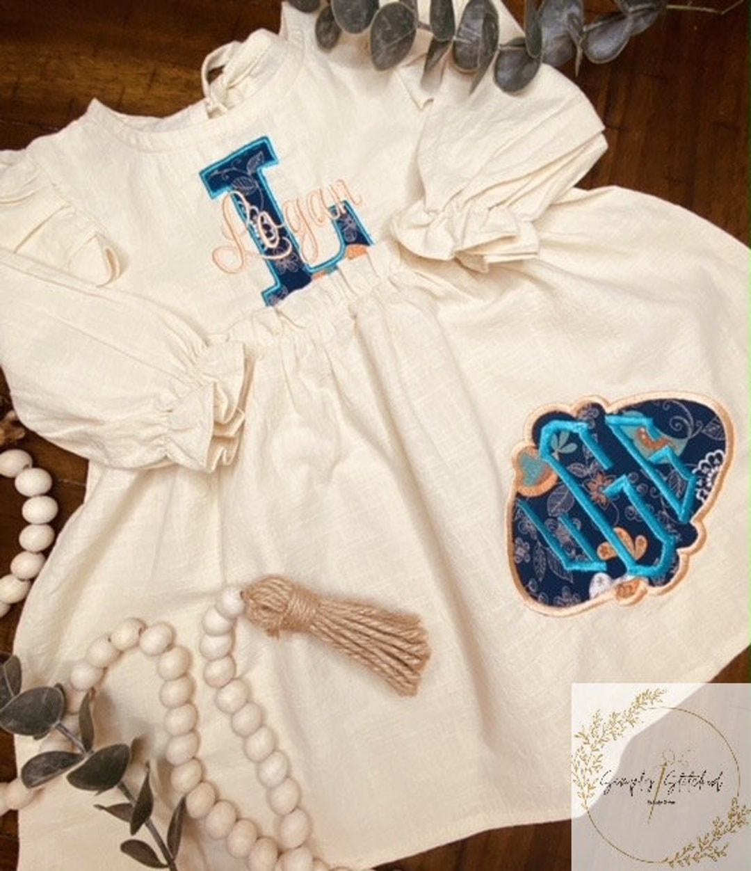 Long Sleeve Girls Monogram Dress/ Personalized Dress/ Girls Dress ...