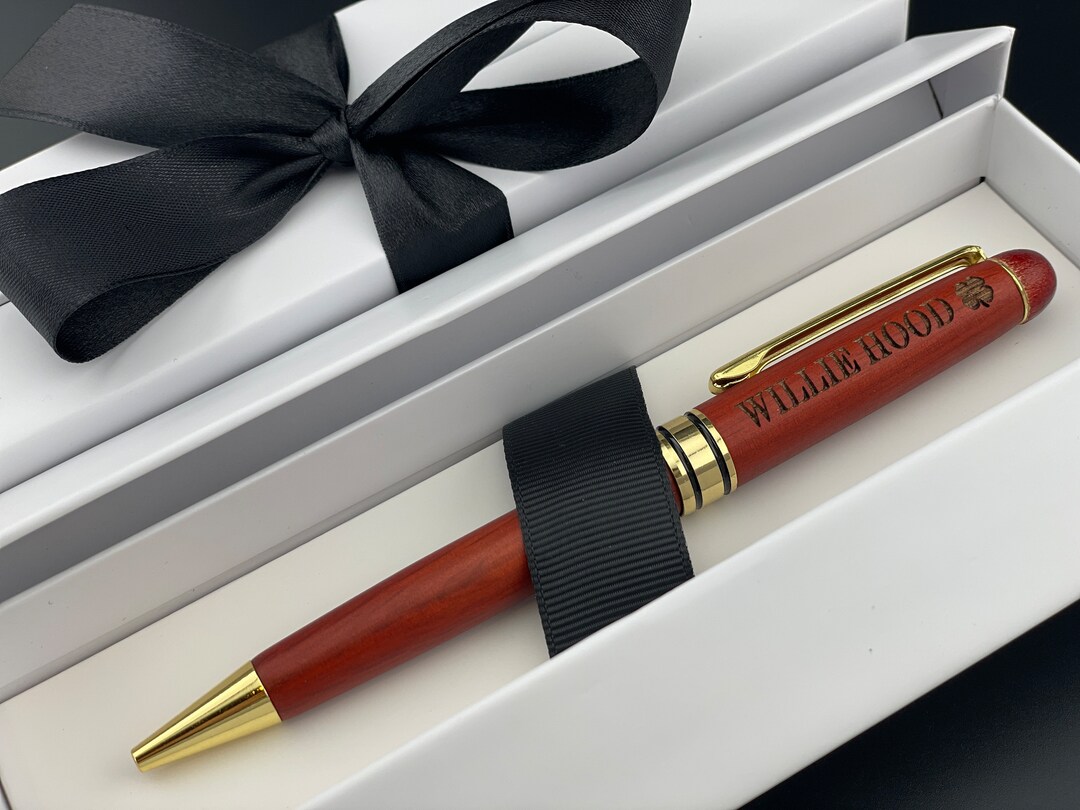 Custom Engraved Red Wooden Pen & Case Set With Gift Box, Father's Day ...