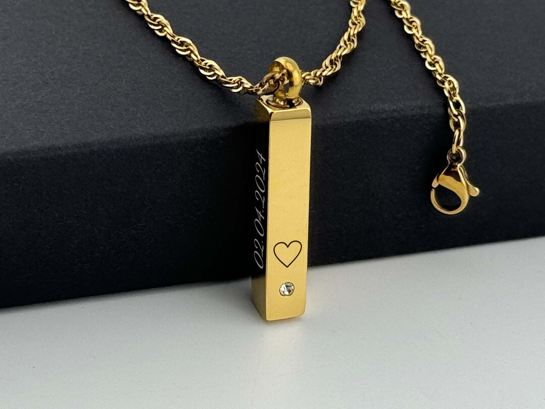 Engraved Rhinestone Bar Urn Necklace, Personalized Memorial Jewelry ...