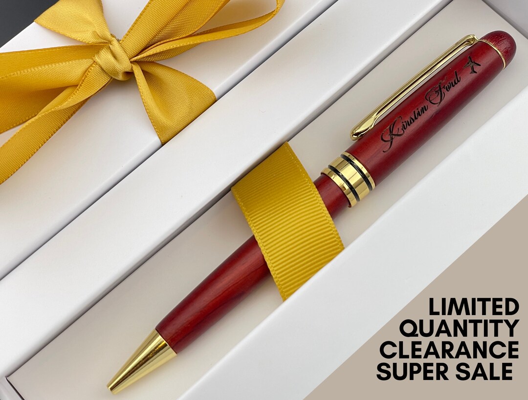 Custom Engraved Red Wooden Pen & Case Set With Gift Box, Father's Day ...