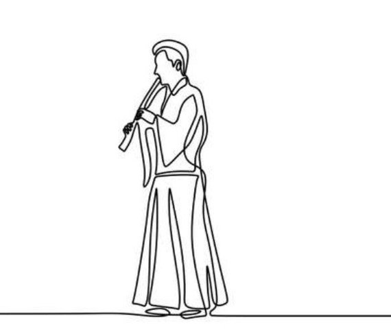 One Continuous Single Line Drawing of a Man With Flute - Etsy