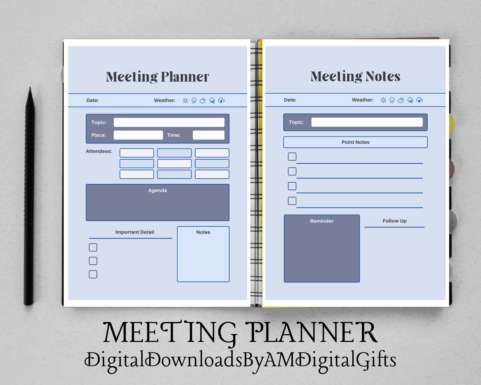Meeting Notes Printable, PDF Planner, Set Project Planner Printable ...