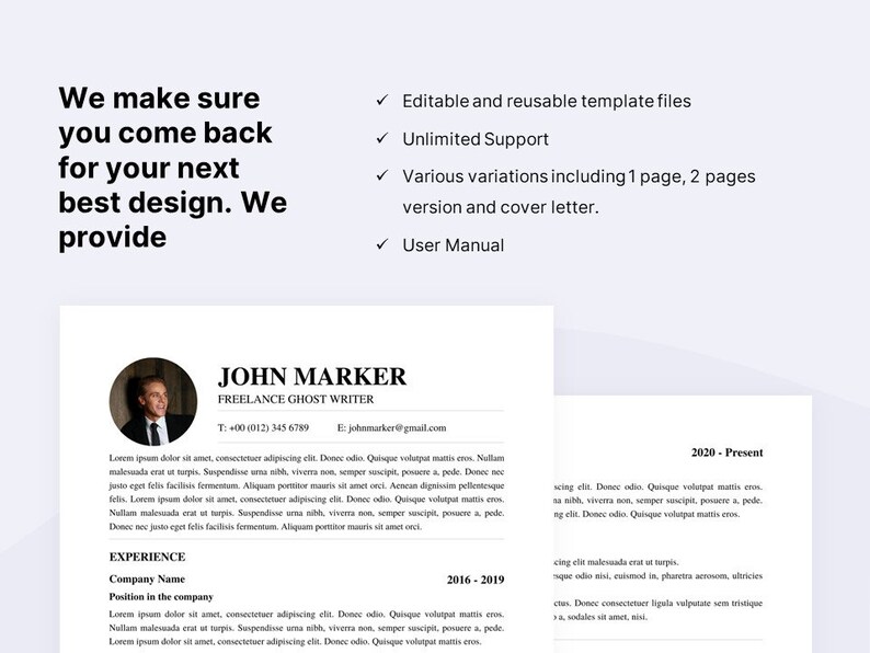 Resume Template for Canva, CV Designs, Cover Letter Design, Resume ...