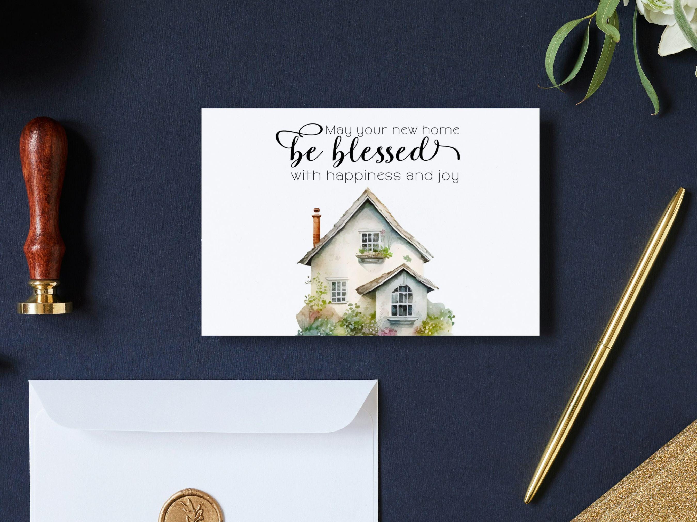 Be Blessed New Home Card – Watercolor Cottage Housewarming – Christian ...