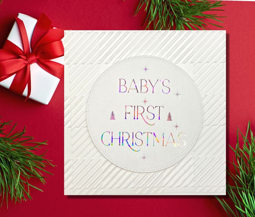 Custom Foil Baby's First Christmas Card, Embossed Baby's 1st Christmas ...
