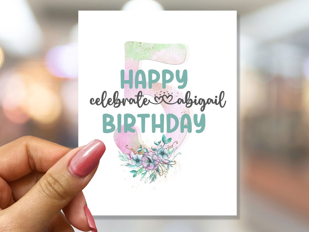 Custom 5th Birthday Card for Girl, Happy 5th Birthday, Personalized ...