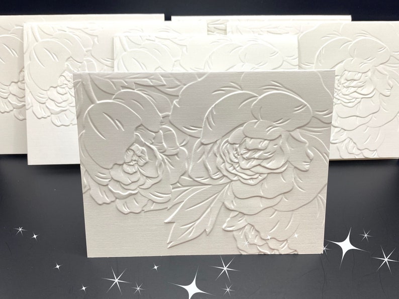 Embossed White Floral Note Card Set of 6 With Envelopes - Etsy