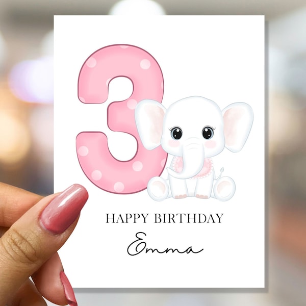 Birthday Card for Three Year Old Girl - Etsy