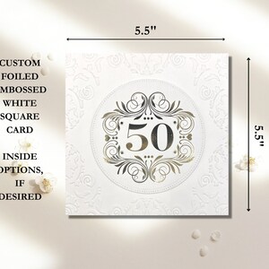 Custom Foiled 50th Anniversary Card, Elegant Embossed Anniversary Card ...